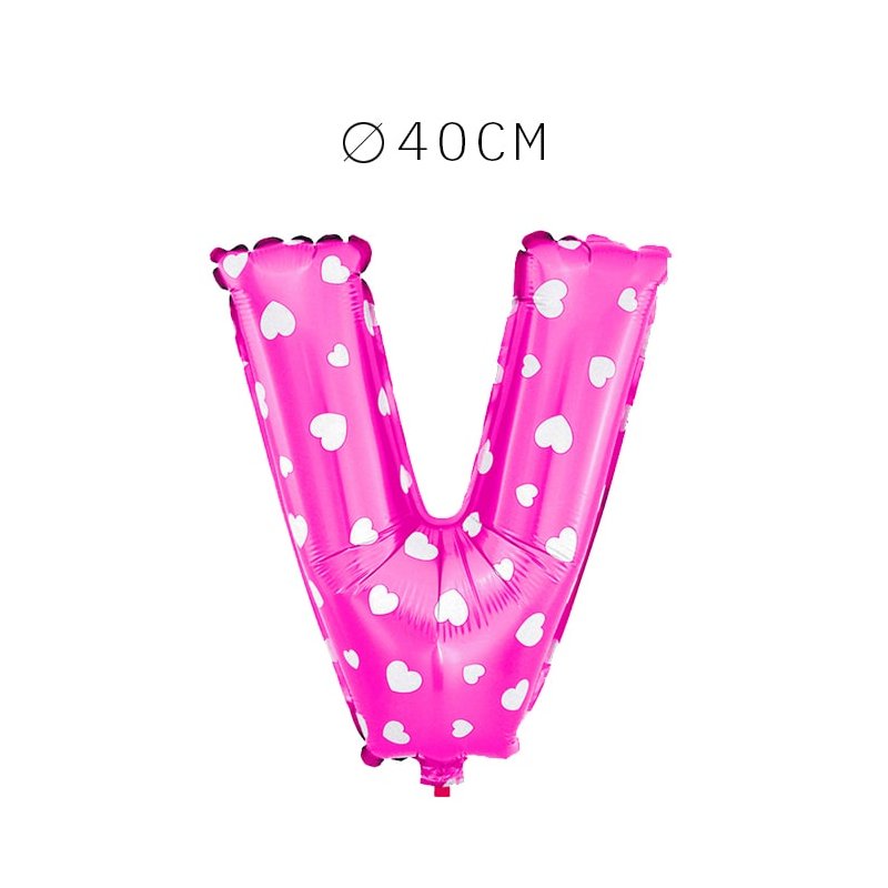 Balão Letra V Foil Rosa com Corações 40 cm