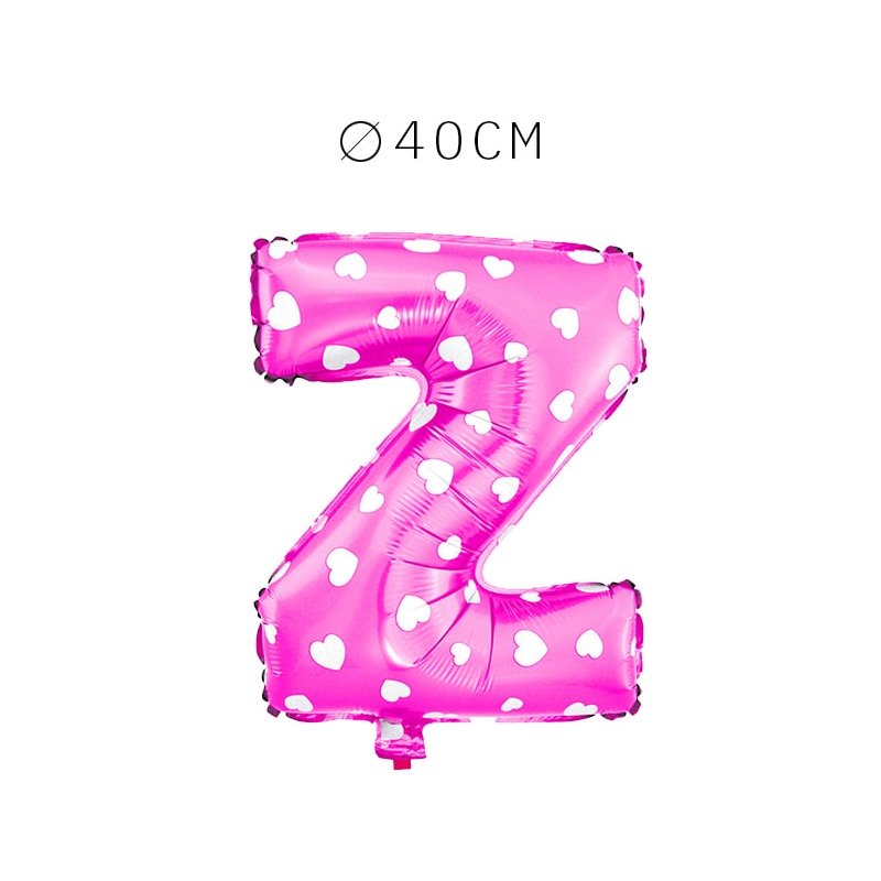 Balão Letra Z Foil Rosa com Corações 40 cm